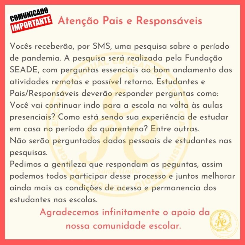 Comunicado Importante Para Pais E Responsáveis Escola Estadual
